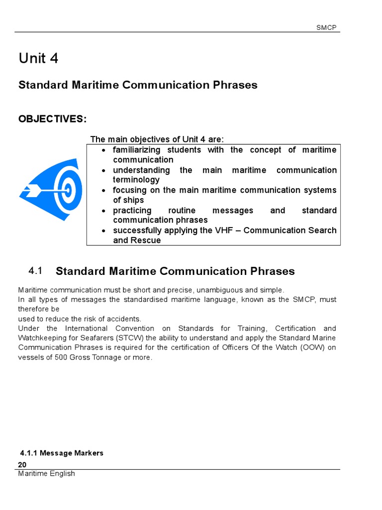 Unit 4: Standard Maritime Communication Phrases | PDF | Navigation | Water Transport