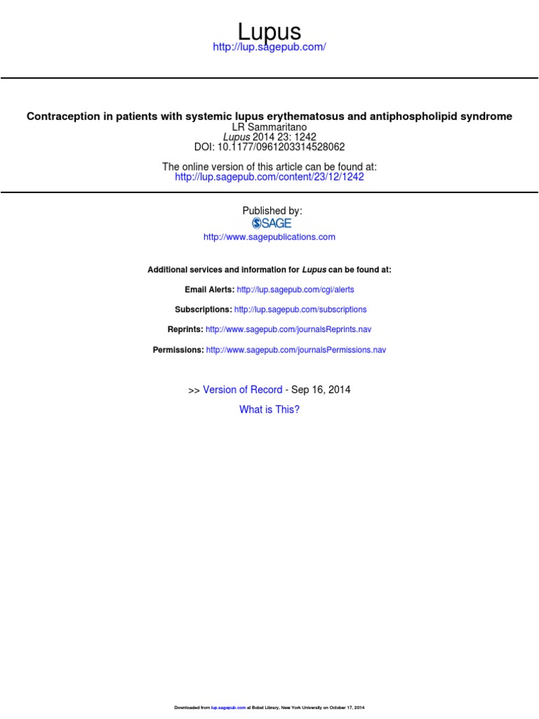 Anticonception in Sle | PDF | Birth Control | Combined Oral ...