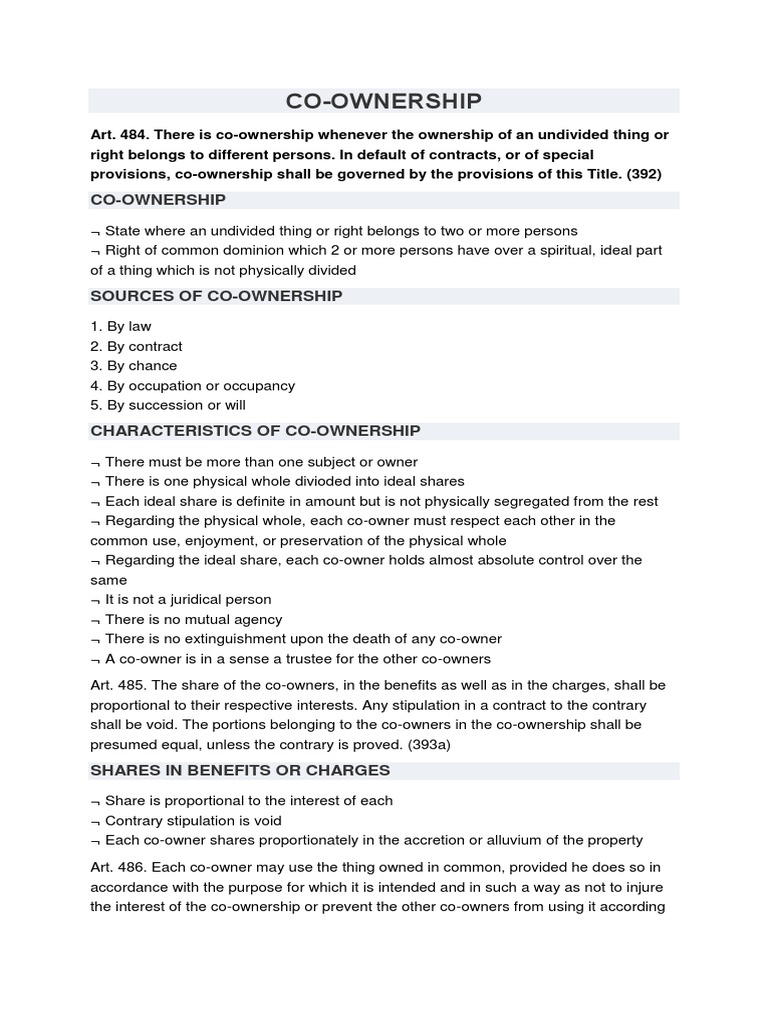 CO-OWNERSHIP DEFINED AND KEY CHARACTERISTICS | PDF | Concurrent Estate ...