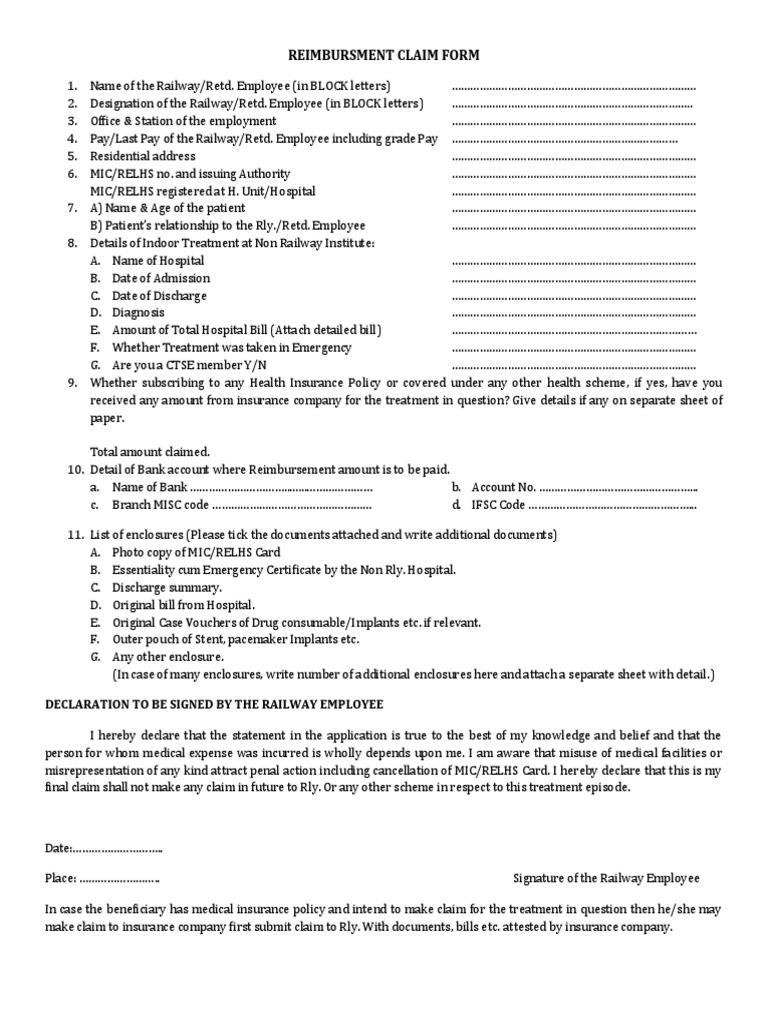 Reimbursment Claim Form | PDF | Insurance | Health Care