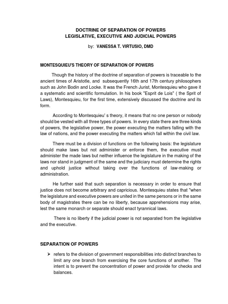 Doctrine of Separation of Powers | PDF | Federal Government Of The ...