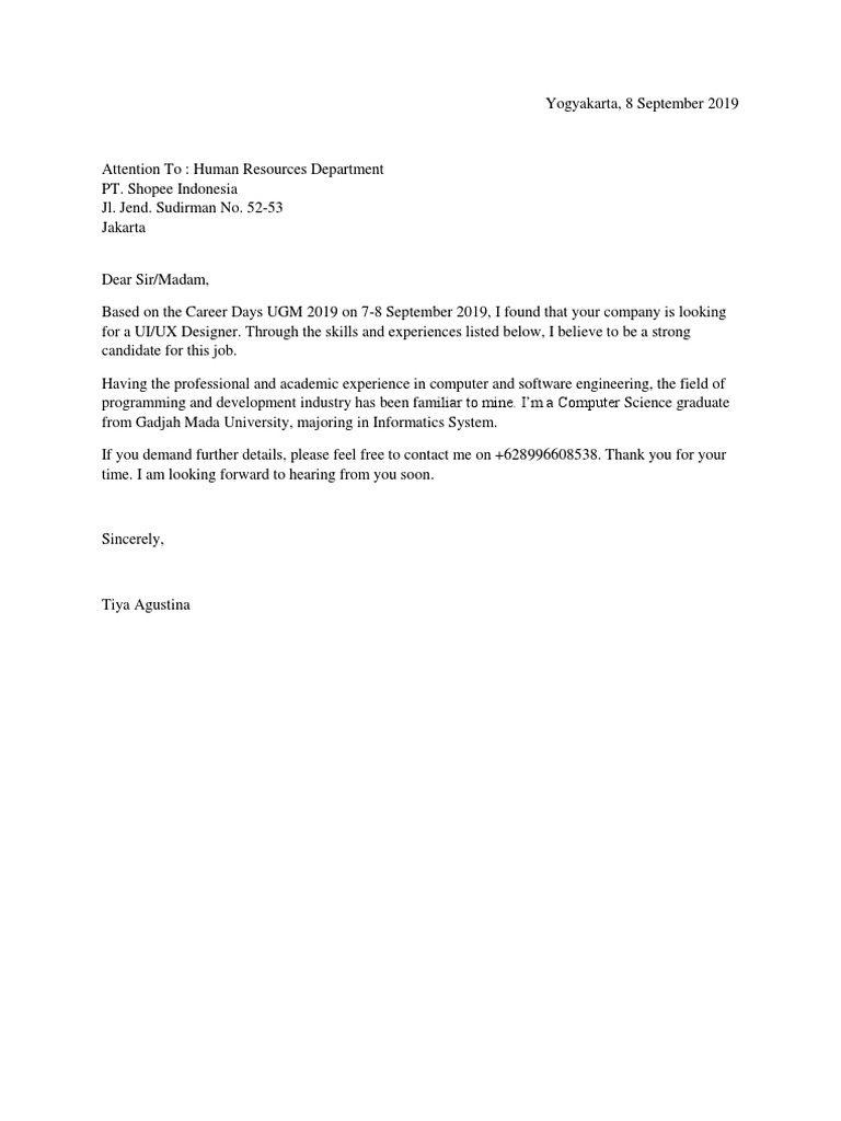 Shopee Cover Letter | PDF