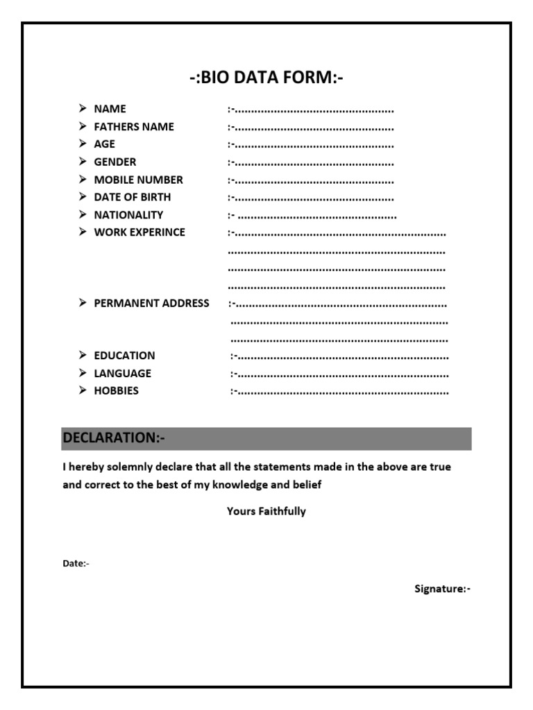 Bio Data Form | PDF