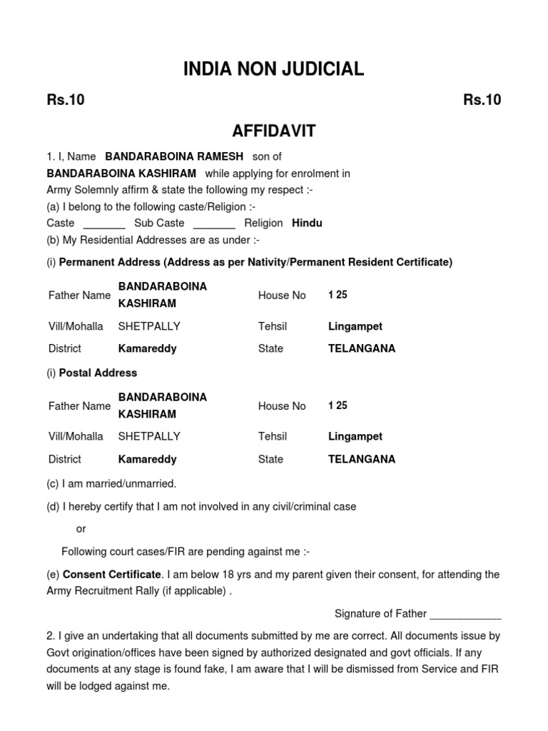 India Non Judicial: Affidavit | PDF