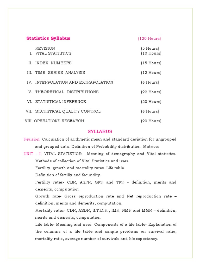 Statistics Syllabus: (120 Hours) | PDF | Statistical Hypothesis Testing ...