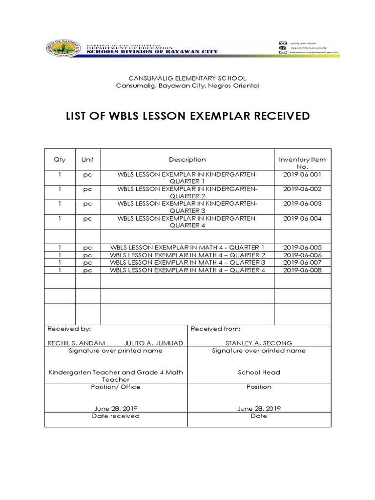 Wbls Lesson Exemplar Received | PDF