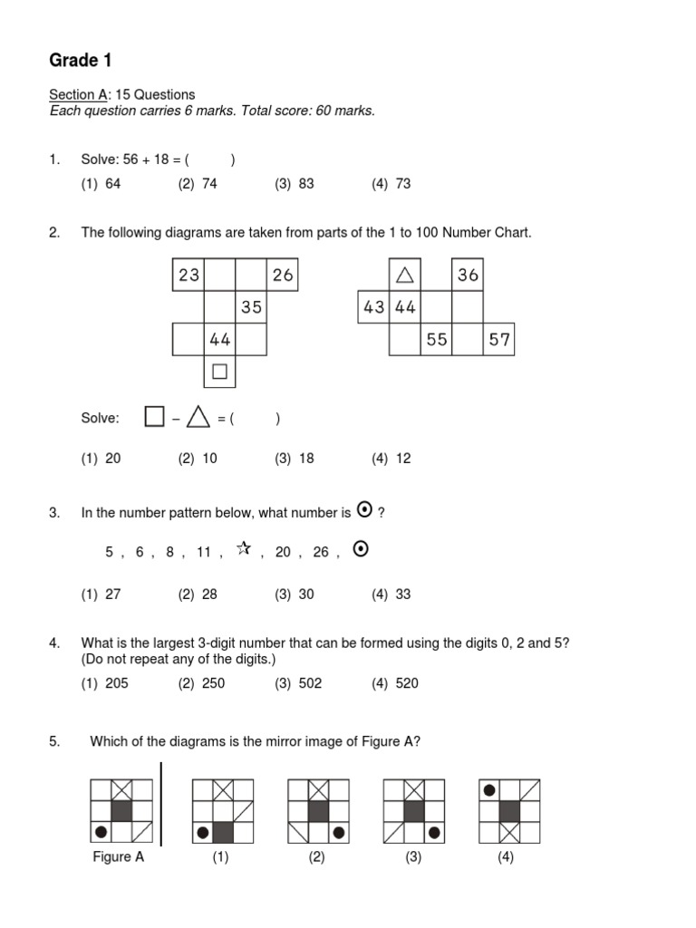 Grade 1 Math Exam Questions | PDF | Teaching Mathematics