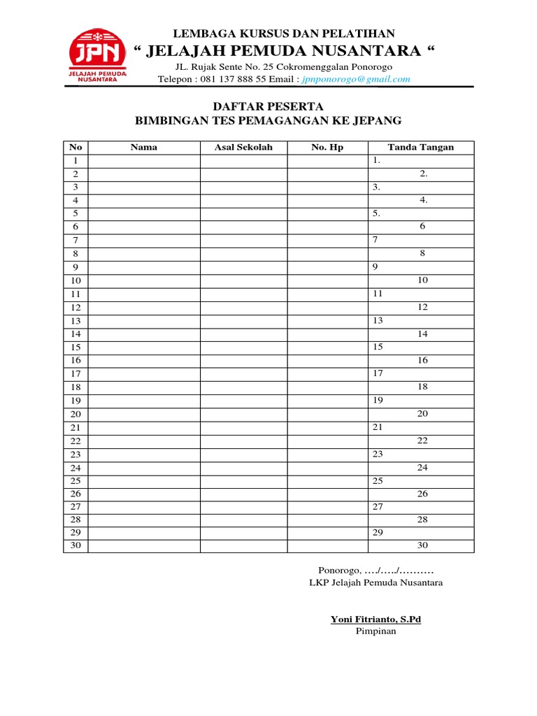 Contoh Daftar Hadir | PDF