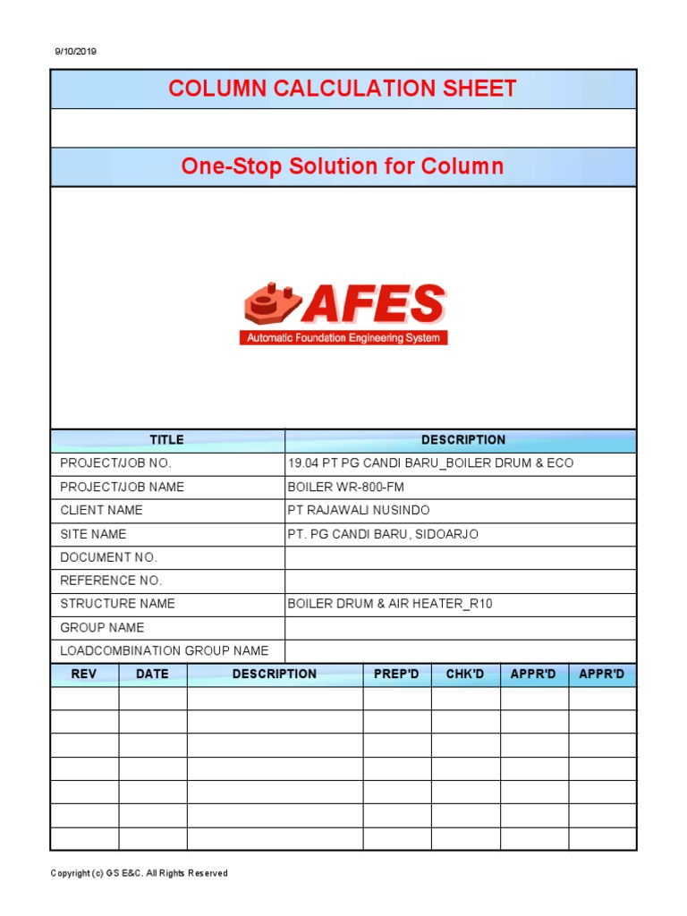 Column Calculation Sheet | Download Free PDF | Yield (Engineering) | Structural Engineering