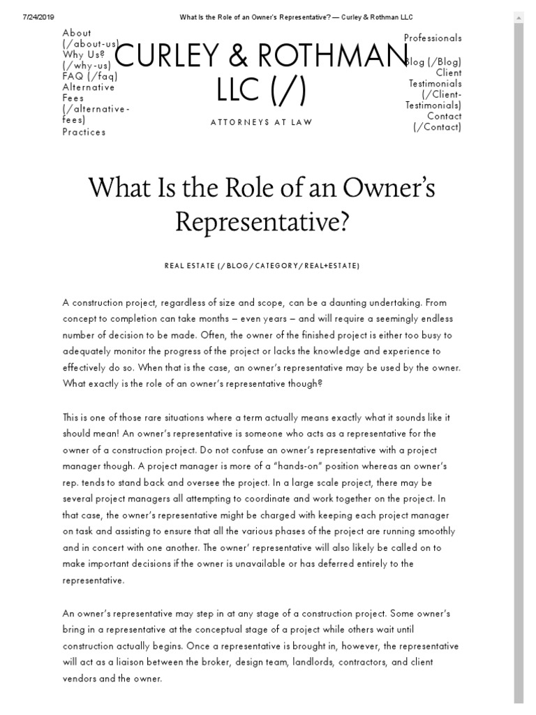 Owner's Representative Role Explained | PDF | Government | Business