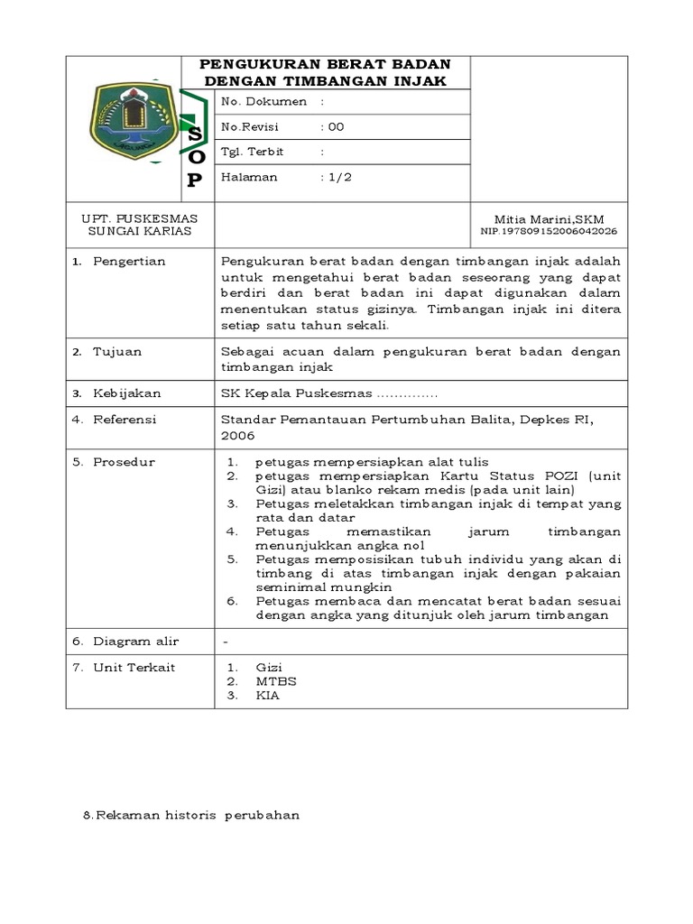 04 - Sop Pengukuran Berat Badan Dengan Timbangan Injak | PDF