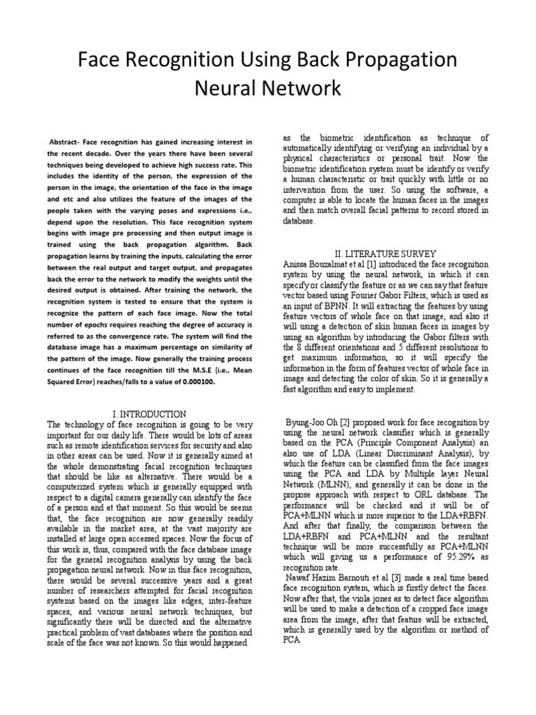 Face Recognition Using Back Propagation Neural Network | PDF | Artificial Neural Network ...
