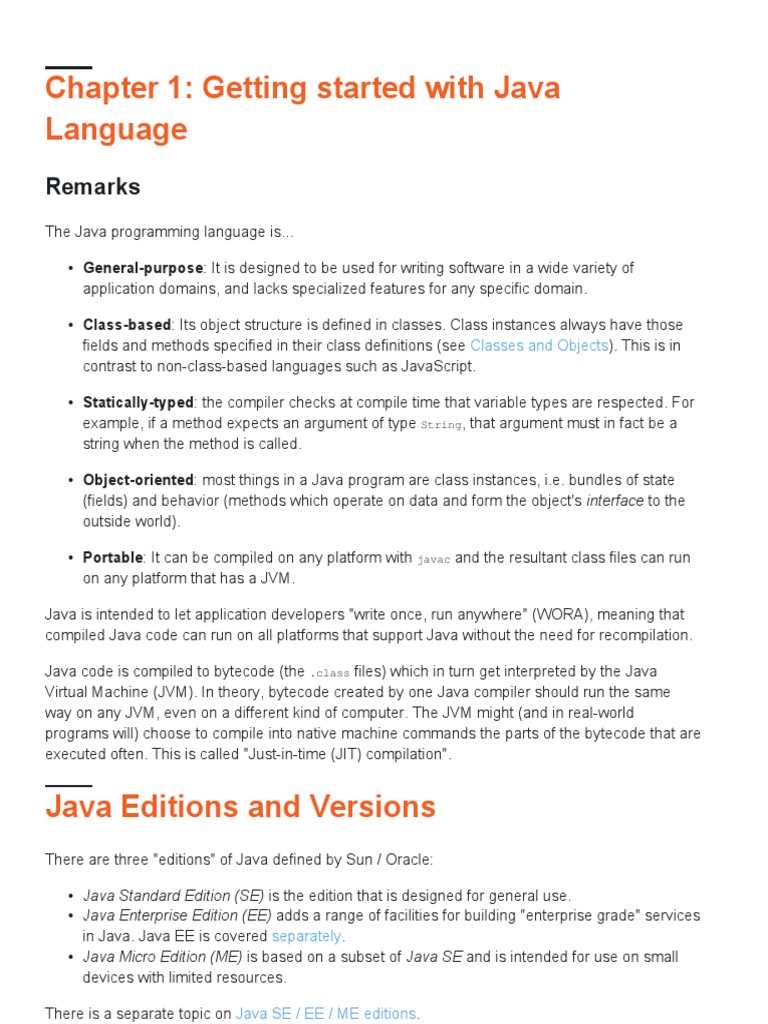 Chapter 1: Getting Started With Java Language: Remarks | PDF
