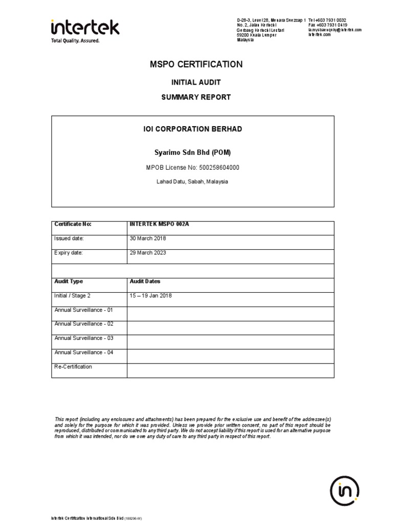 MSPO Report | PDF | Audit | Malaysia