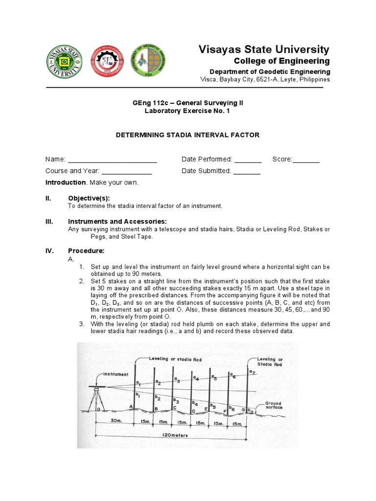 Laboratory 2 - Determination of Stadia Interval Factor | PDF ...