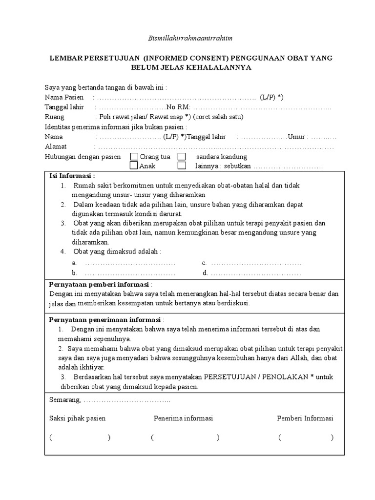 Inform Consent Obat Unsur Haram | PDF