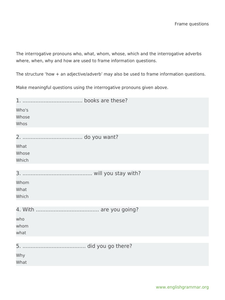 Frame Questions with Interrogatives | PDF | Onomastics | Semantic Units