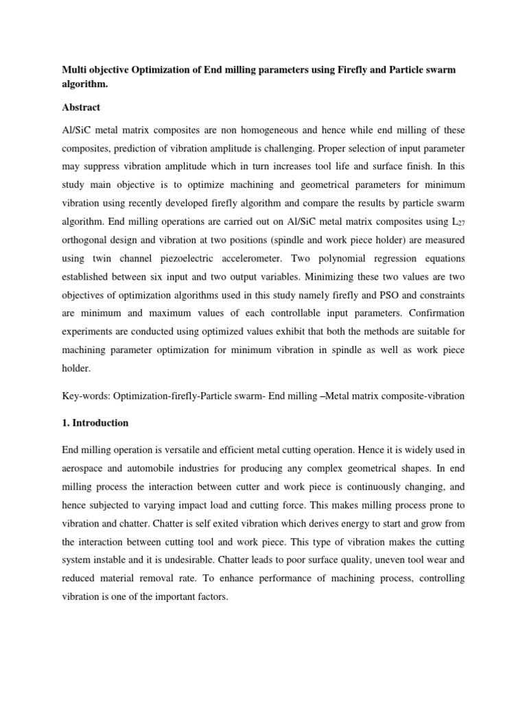 Multi Objective Optimization of End Milling Parameters Using Firefly ...
