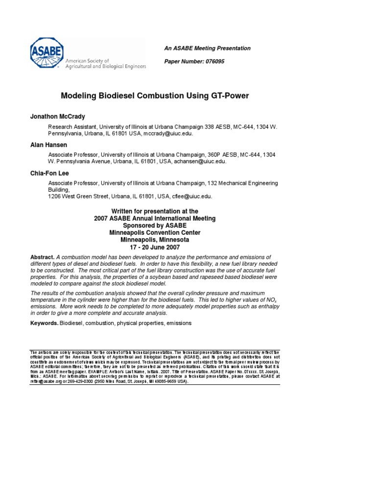 Modeling Biodiesel Combustion Using GT-Power | PDF | Biodiesel | Diesel ...