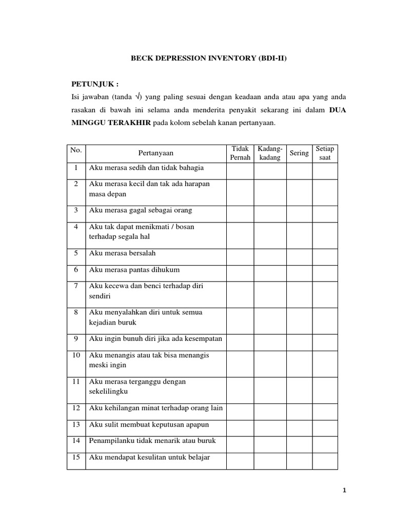 Beck Depression Inventory | PDF