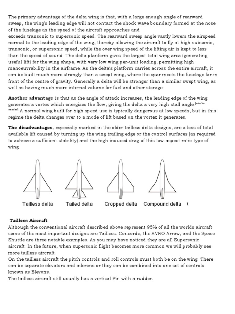 Notes On Delta Wing | PDF | Flight Control Surfaces | Empennage