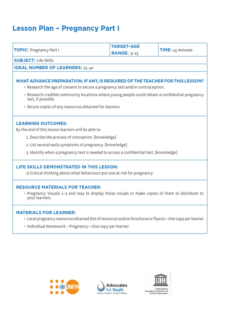 Lesson Plan - Pregnancy Part I | PDF | Fertilisation | Pregnancy