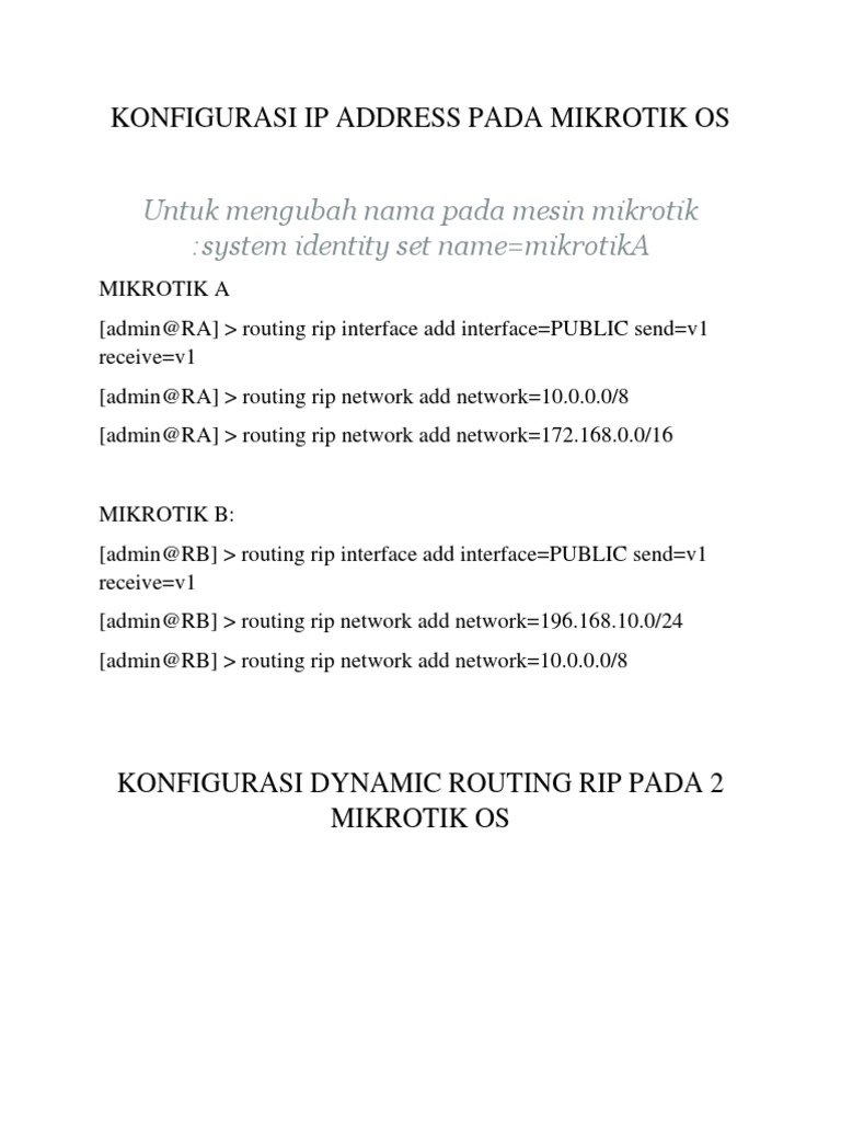 Konfigurasi Dynamic Routing Rip Pada Mikrotik Os | PDF Konfigurasi Dynamic Routing Rip Pada Mikrotik Os | PDF