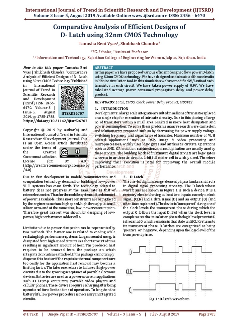 Comparative Analysis of Efficient Designs of D Latch Using 32nm CMOS ...