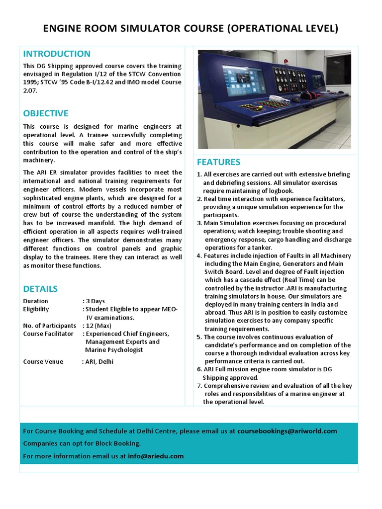 Engine Room Simulator Course (Operational Level) : Companies Can Opt ...
