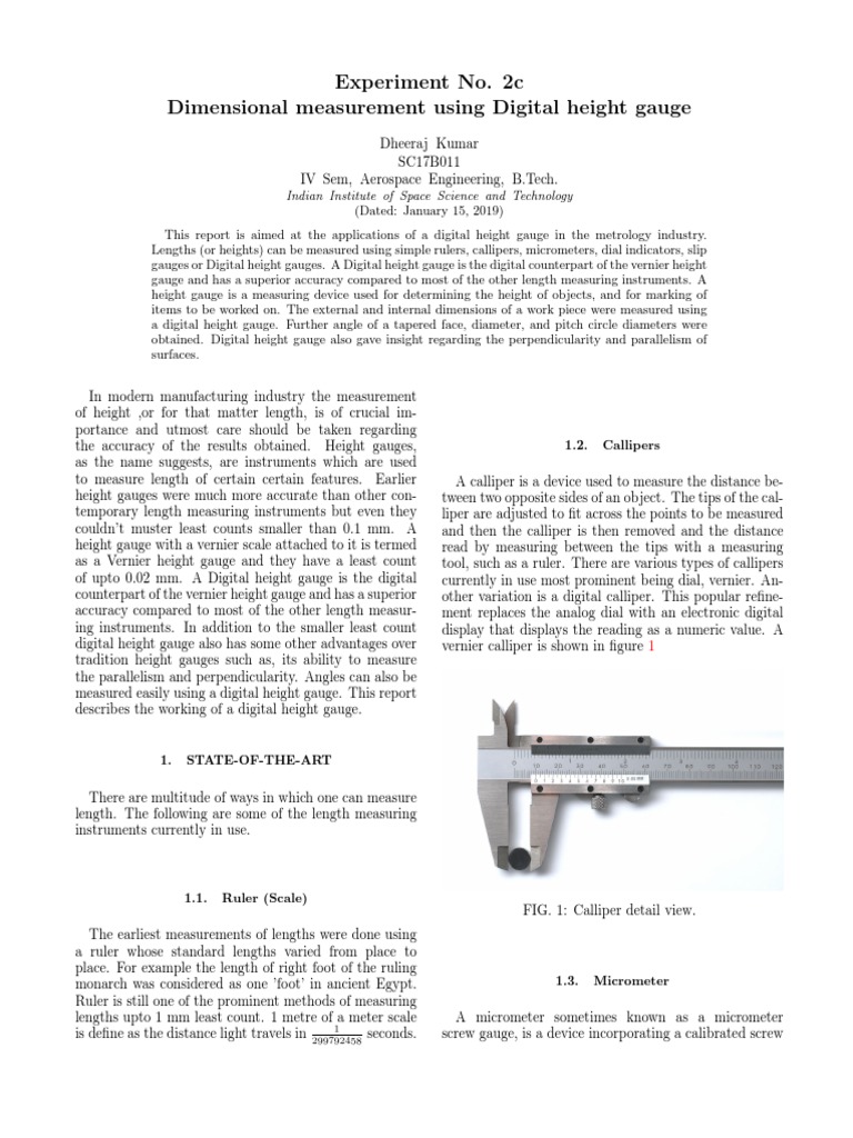 Dimensional Measurement Using Digital Height Gauge | PDF | Tools ...