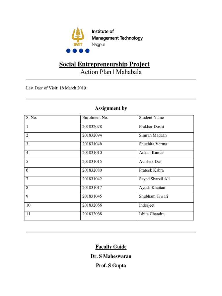 Social Entrepreneurship Project: Action Plan - Mahabala | PDF ...