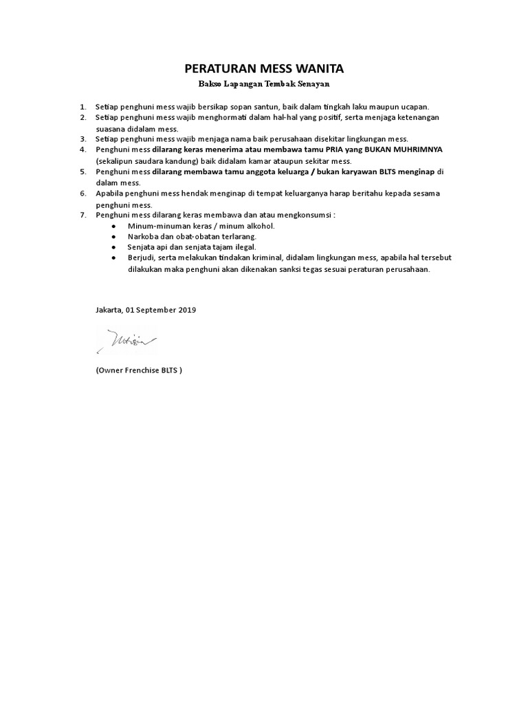 Peraturan Mess Wanita | PDF