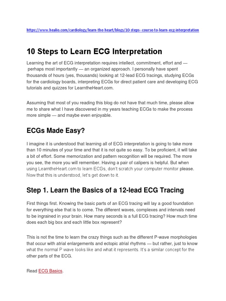 10 Steps To Learn ECG Interpretation | PDF | Electrocardiography ...