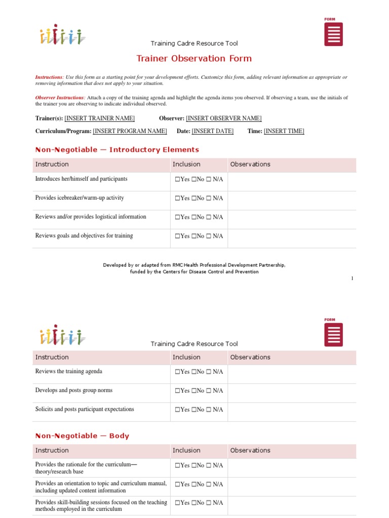 Trainer Observation Form: Non-Negotiable - Introductory Elements | PDF ...