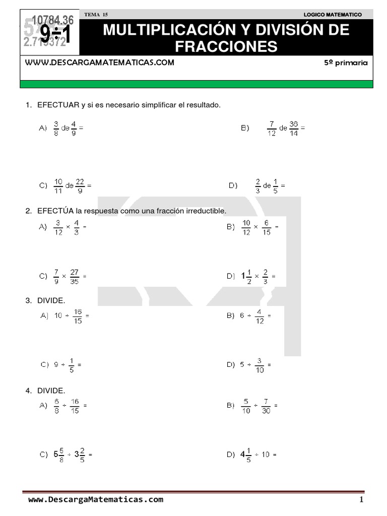 Multiplicación y División de Fracciones 5to | PDF