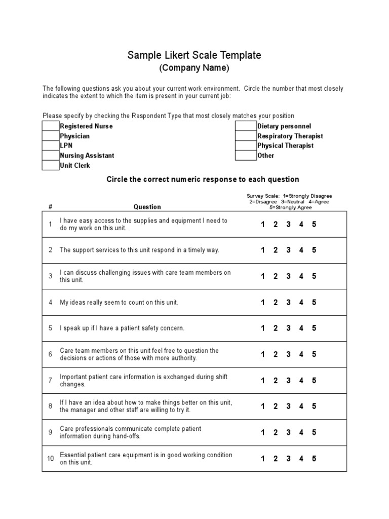 Sample 5 Point Likert Scale Template | PDF | Patient | Health Care