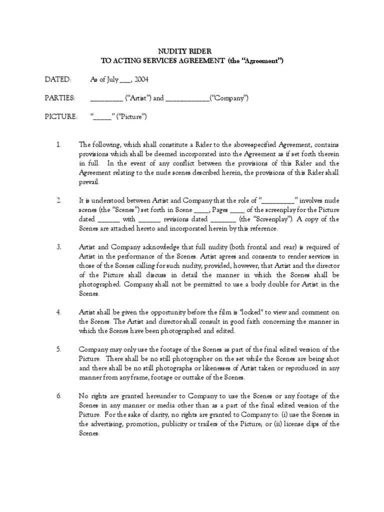 Nudity Rider - Agreement | PDF | Nudity | Social Institutions