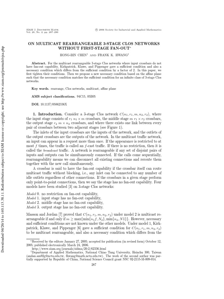 On Multicast Rearrangeable 3 Stage Clos Networks Pdf Vertex Graph