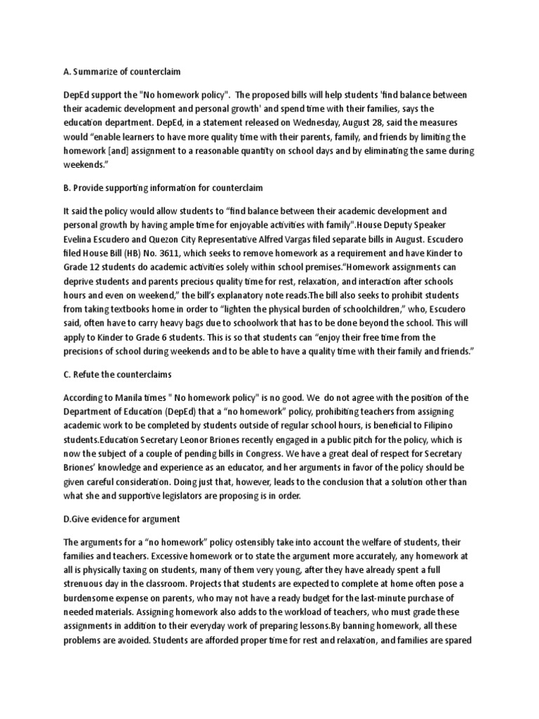 No Homework Policy | PDF | Homework | Behavior Modification