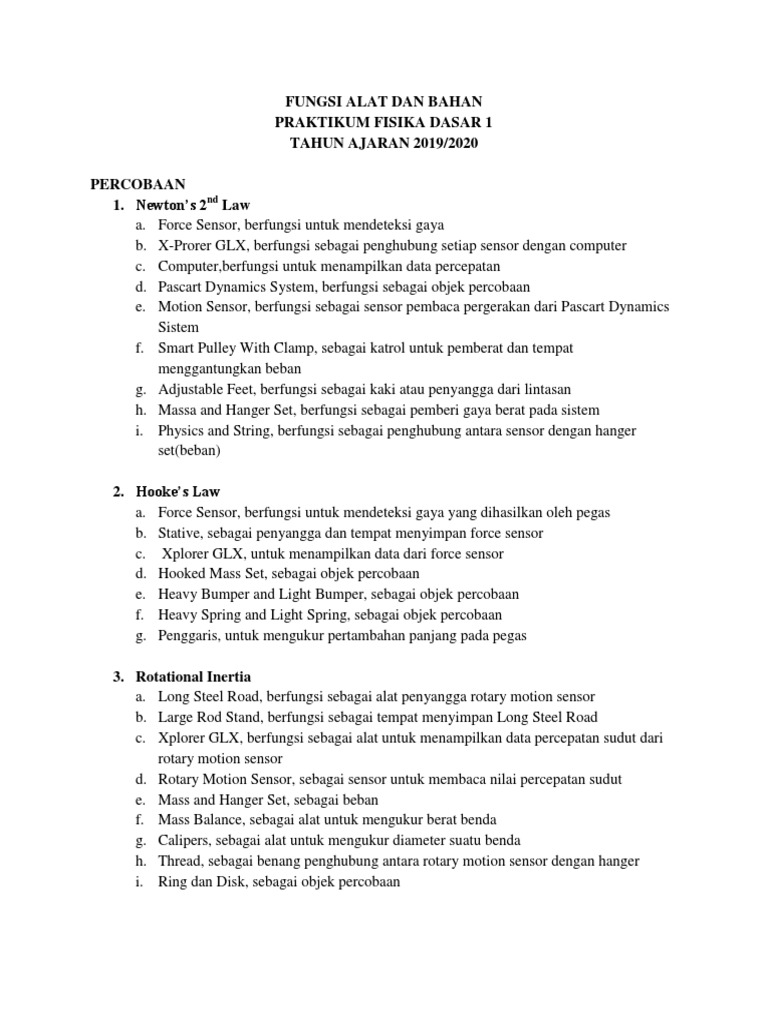 Fungsi Alat Bahan Lab Fisika Dasar | PDF