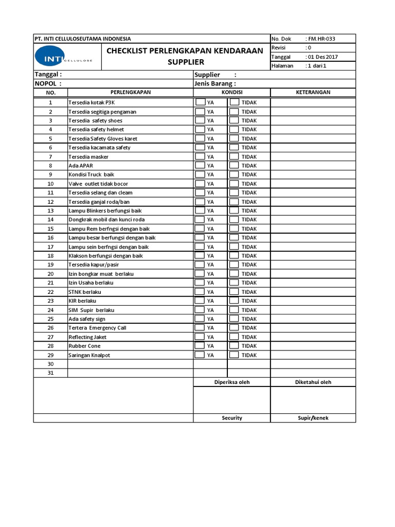 Cheklist Kendaraan | PDF