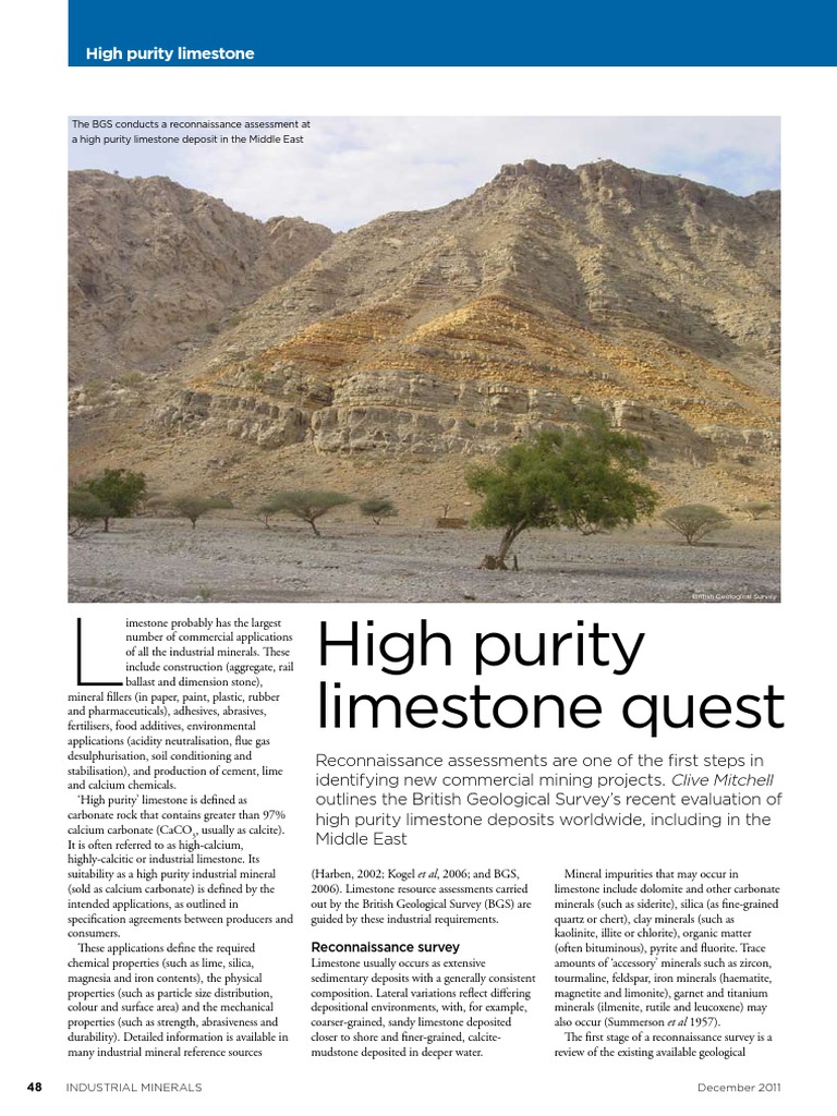 Reconnaissance Assessment of High-Purity Limestone Plus References PDF ...