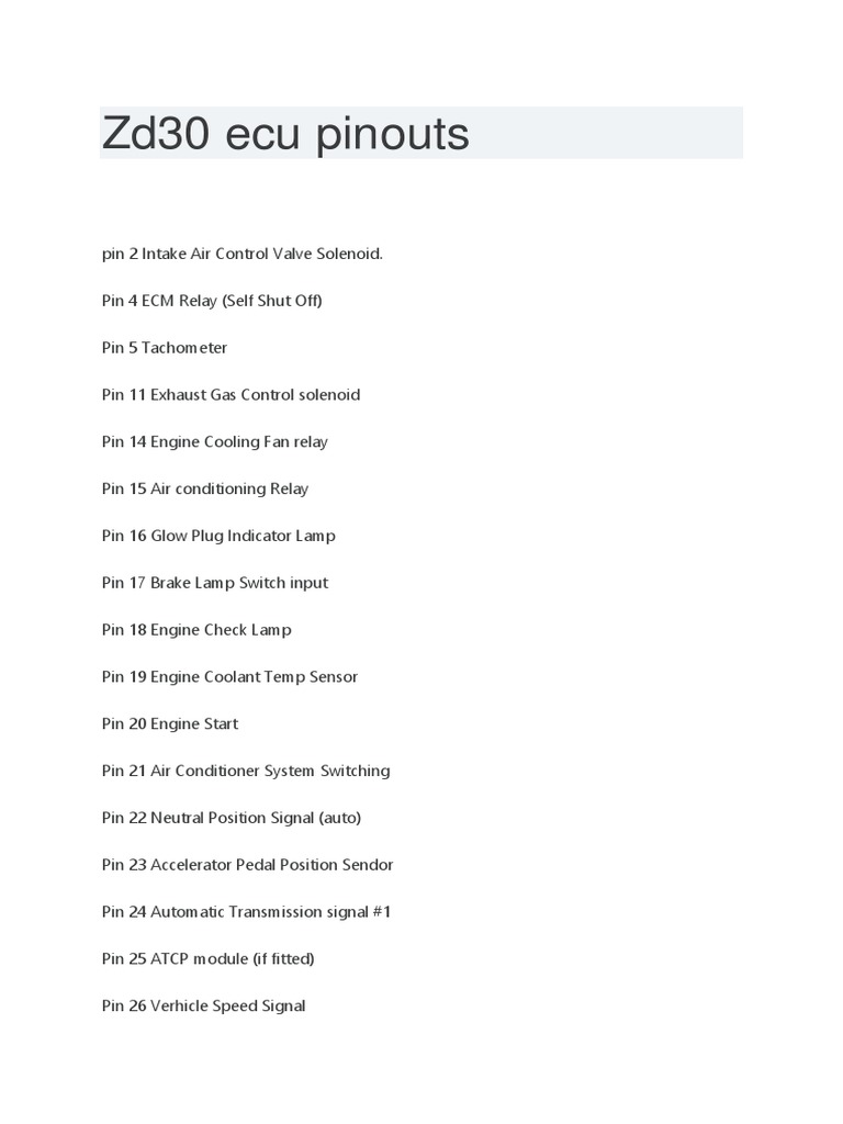 Zd30 Ecu Pinouts | PDF | Throttle | Fuel Injection