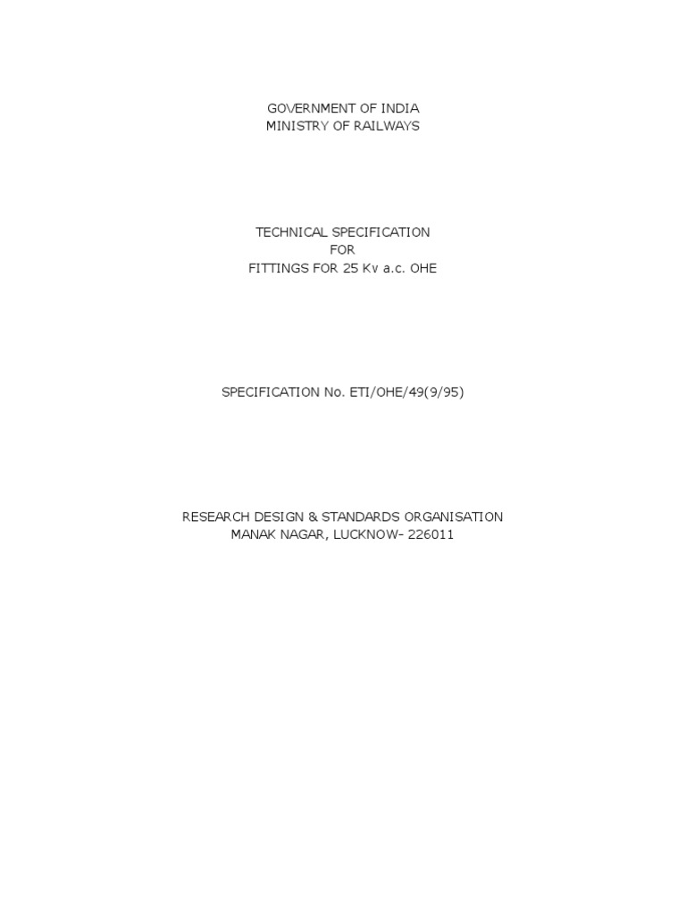 Specification for Fittings for 25 kV Overhead Line Equipment of Indian ...