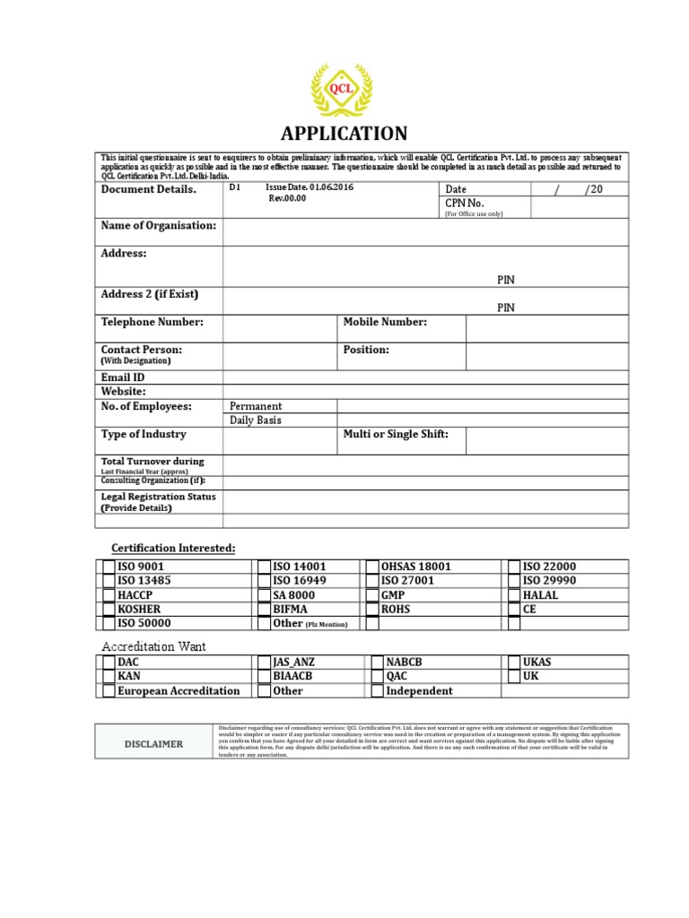 QCL Application Form | PDF | Business | Government