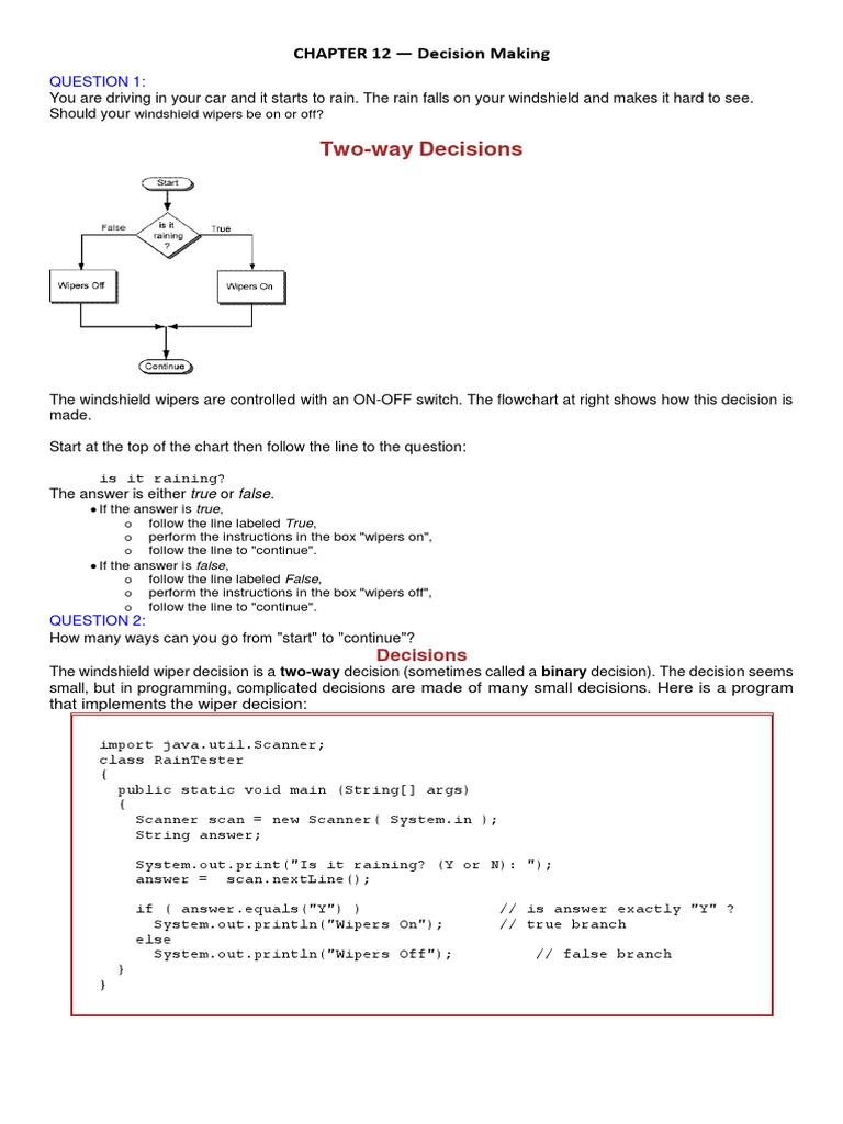 Two-Way Decisions: CHAPTER 12 - Decision Making | PDF | Boolean Data Type | Computer Programming