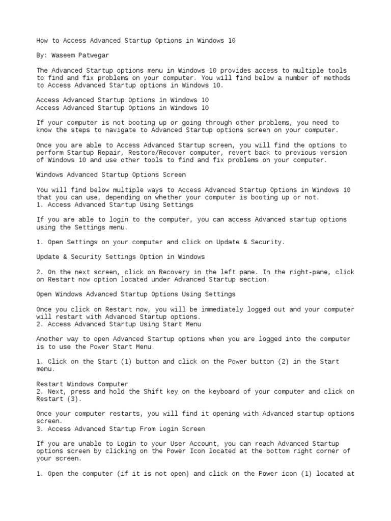 Startup Options in Windows 10 | Download Free PDF | Booting | Computer Keyboard