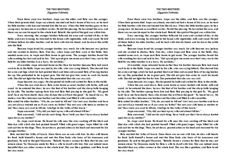 The Two Brothers (Egyptian Folktale) The Two Brothers (Egyptian ...