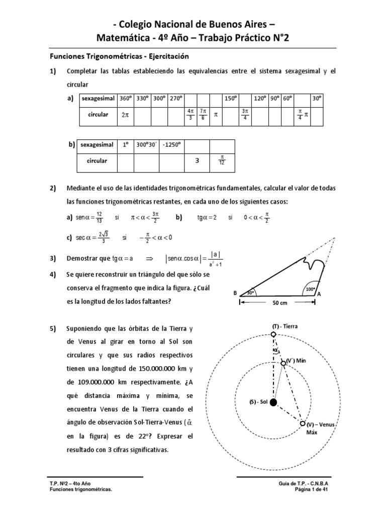 Guía de Trabajos Prácticos: Trigonometría | PDF | Trigonometría | Pi