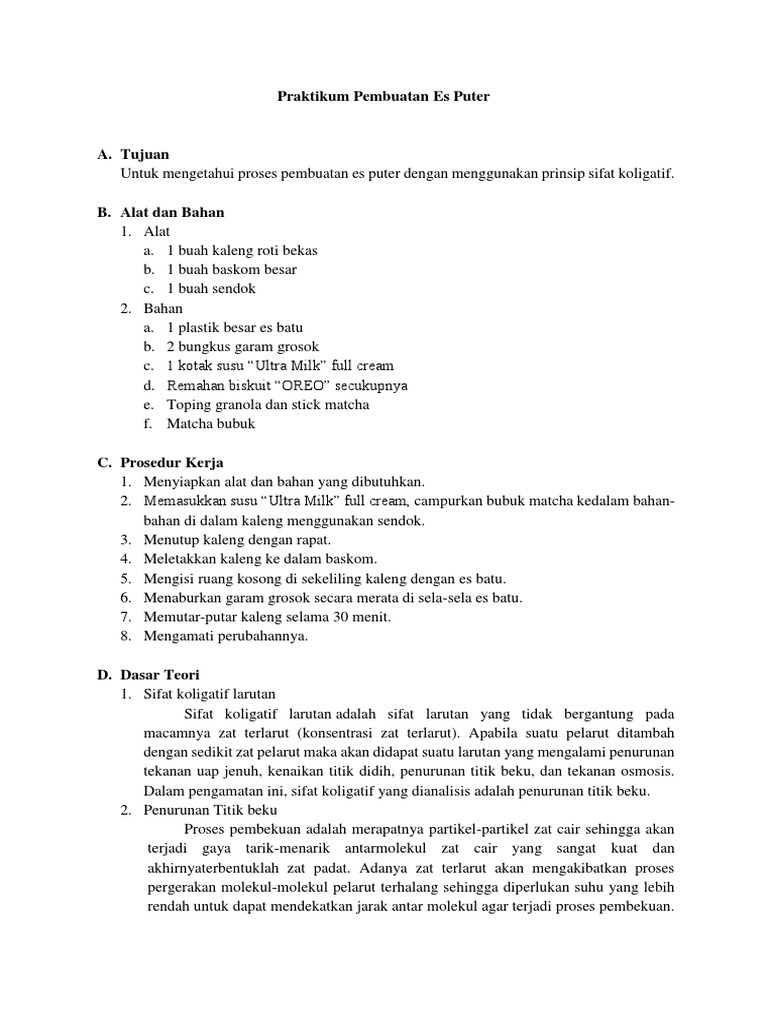 Laporan Praktikum Es Puter Fixx | PDF